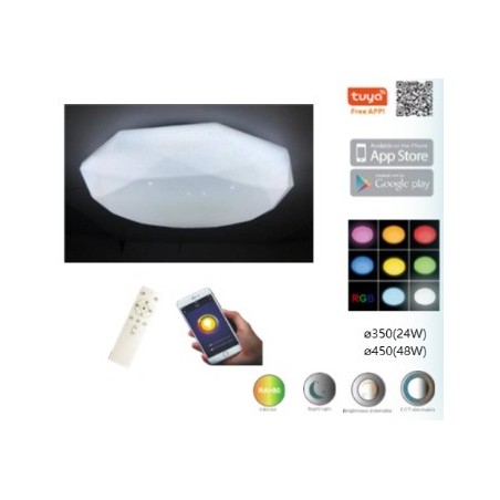 LED Plafon white 48W 3000-6500K 3600lm RGB DIM pult WIFI